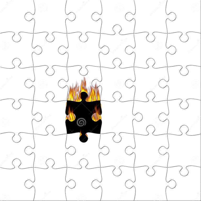 Puzzle with burning piece stock illustration. Illustration of fire ...