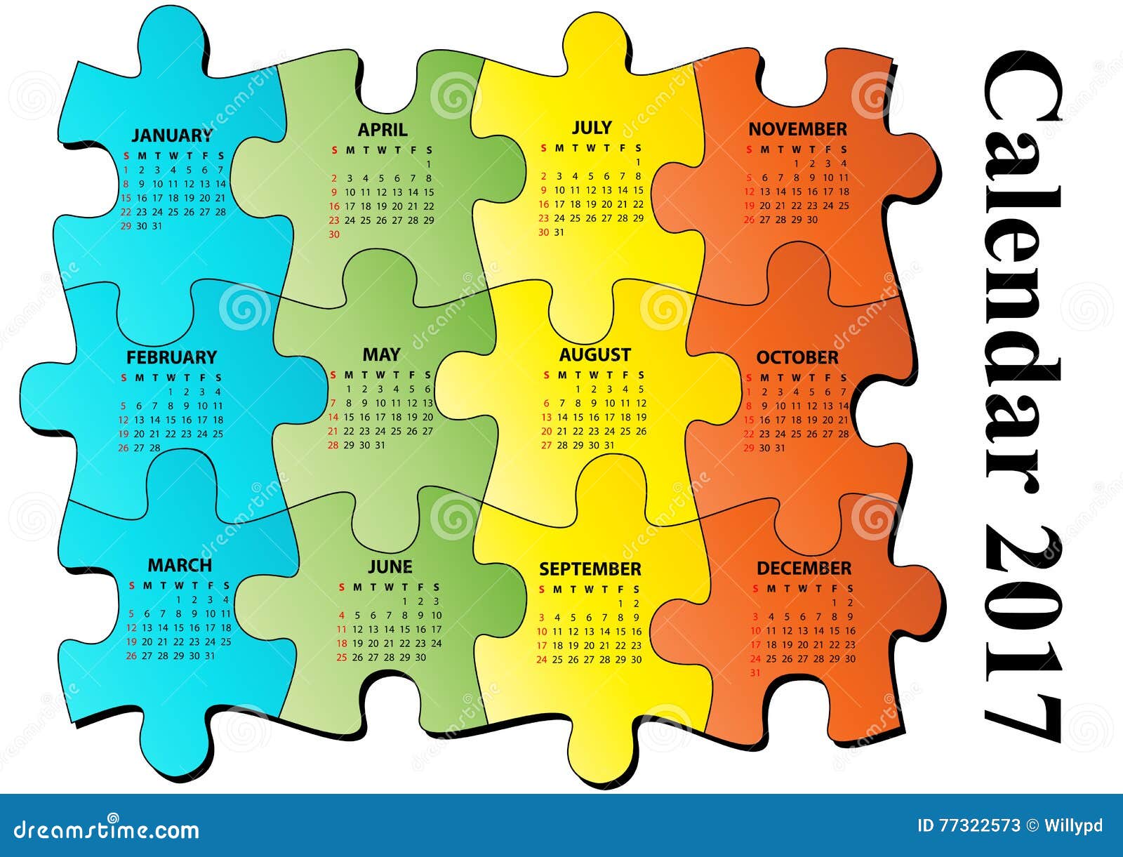 2017 puzzle calendar stock vector. Illustration of schedule - 77322573