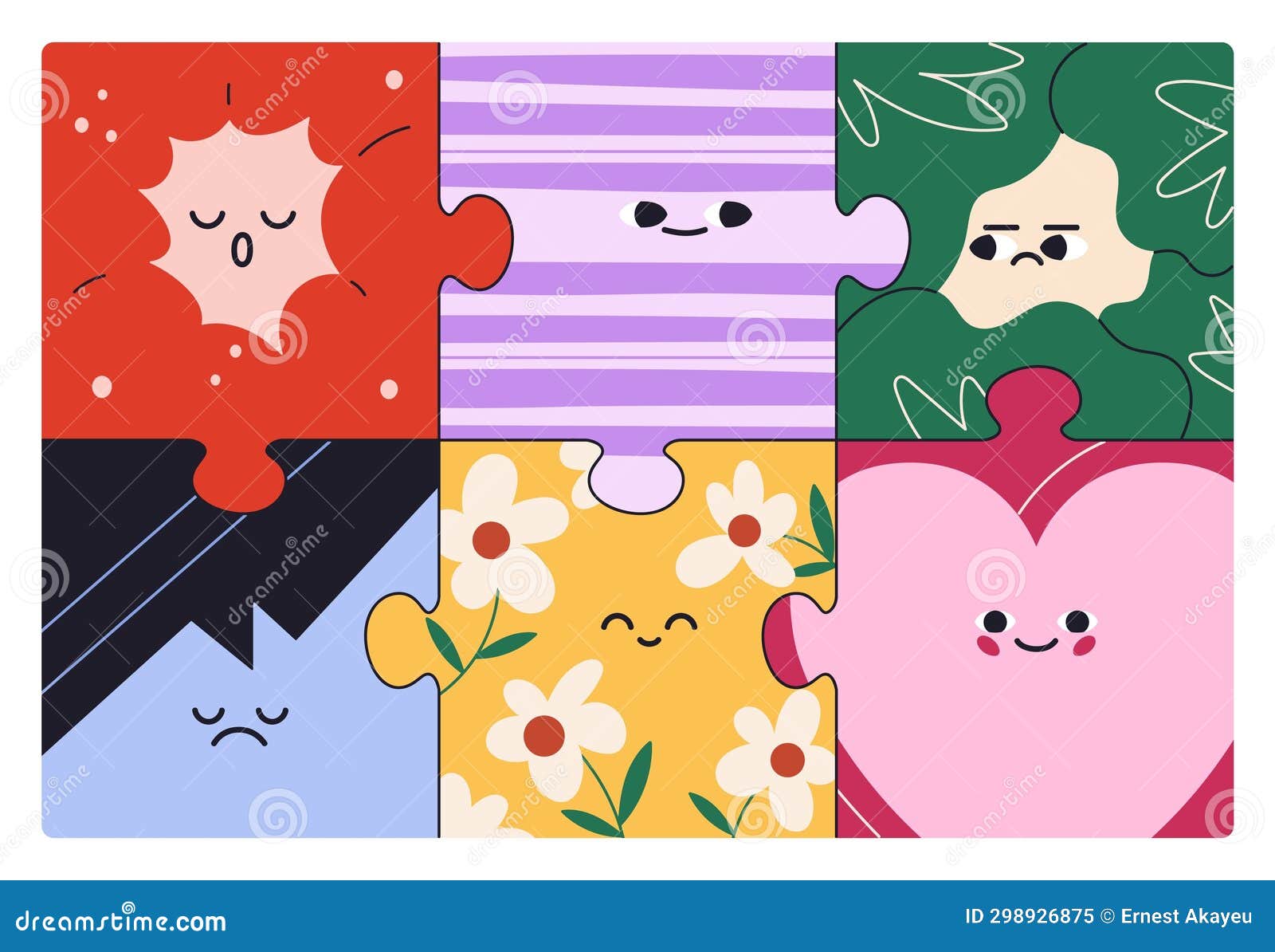 Puzzle Design with Different Cute Faces, Funny Characters. Creative ...