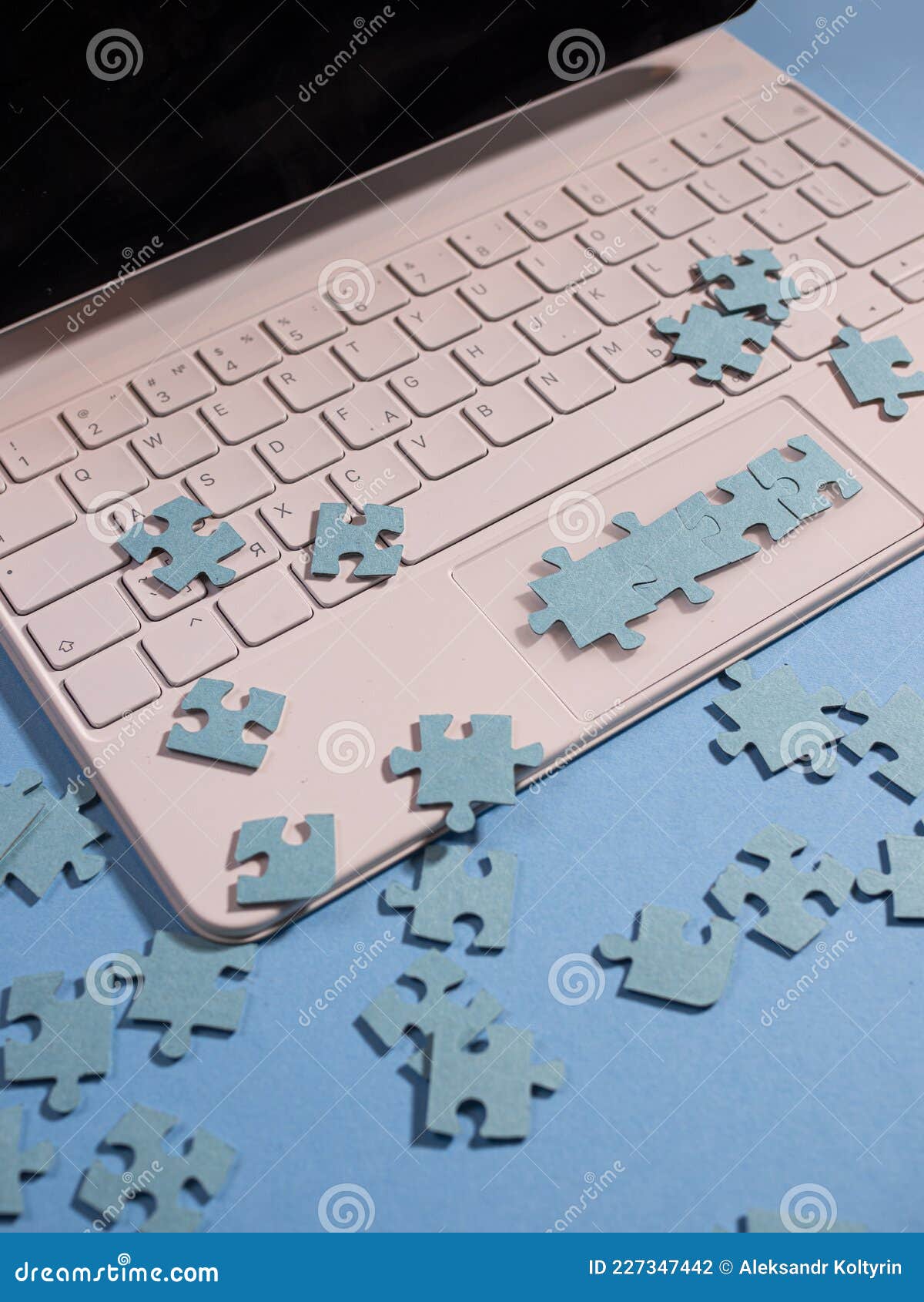 Puzzle Elements on a Laptop Keyboard, Software Development, Concept ...