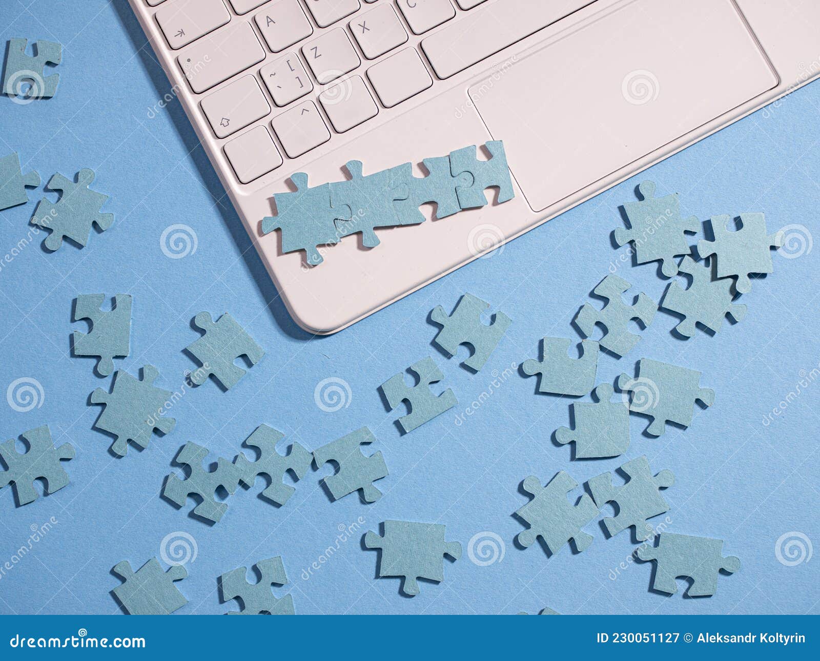 Puzzle Elements on a Laptop Keyboard, Software Development, Concept ...