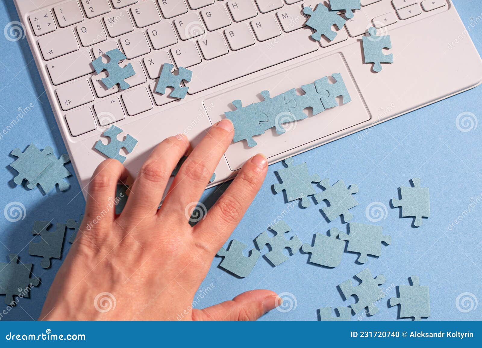 Puzzle Elements on a Laptop Keyboard, Software Development, Concept ...