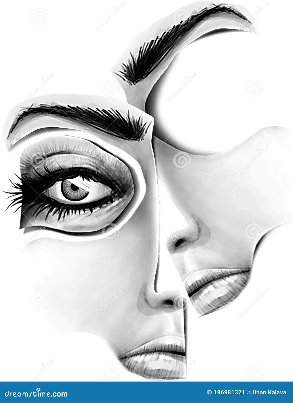 Puzzle Faces Hand Drawn Illustration.Digital Artwork Stock Illustration ...