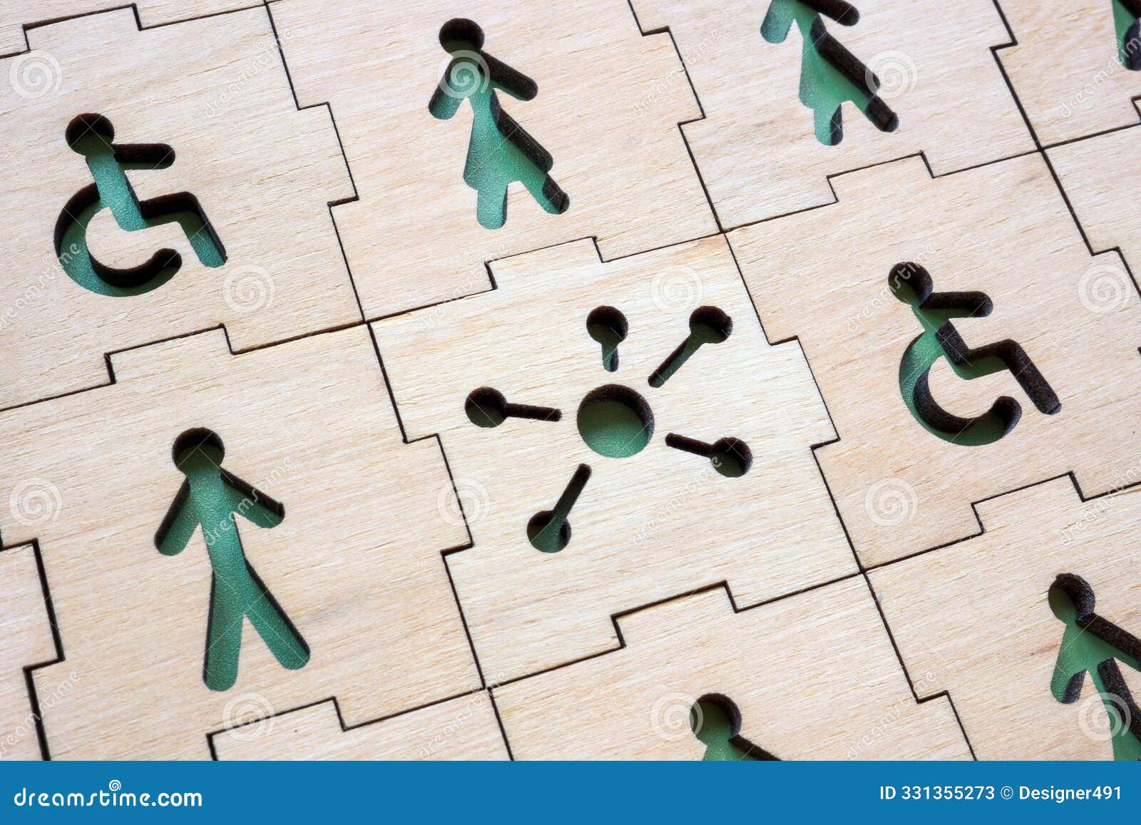 Puzzle with Figures, Disability Person and Sign of Unity and Inclusion ...