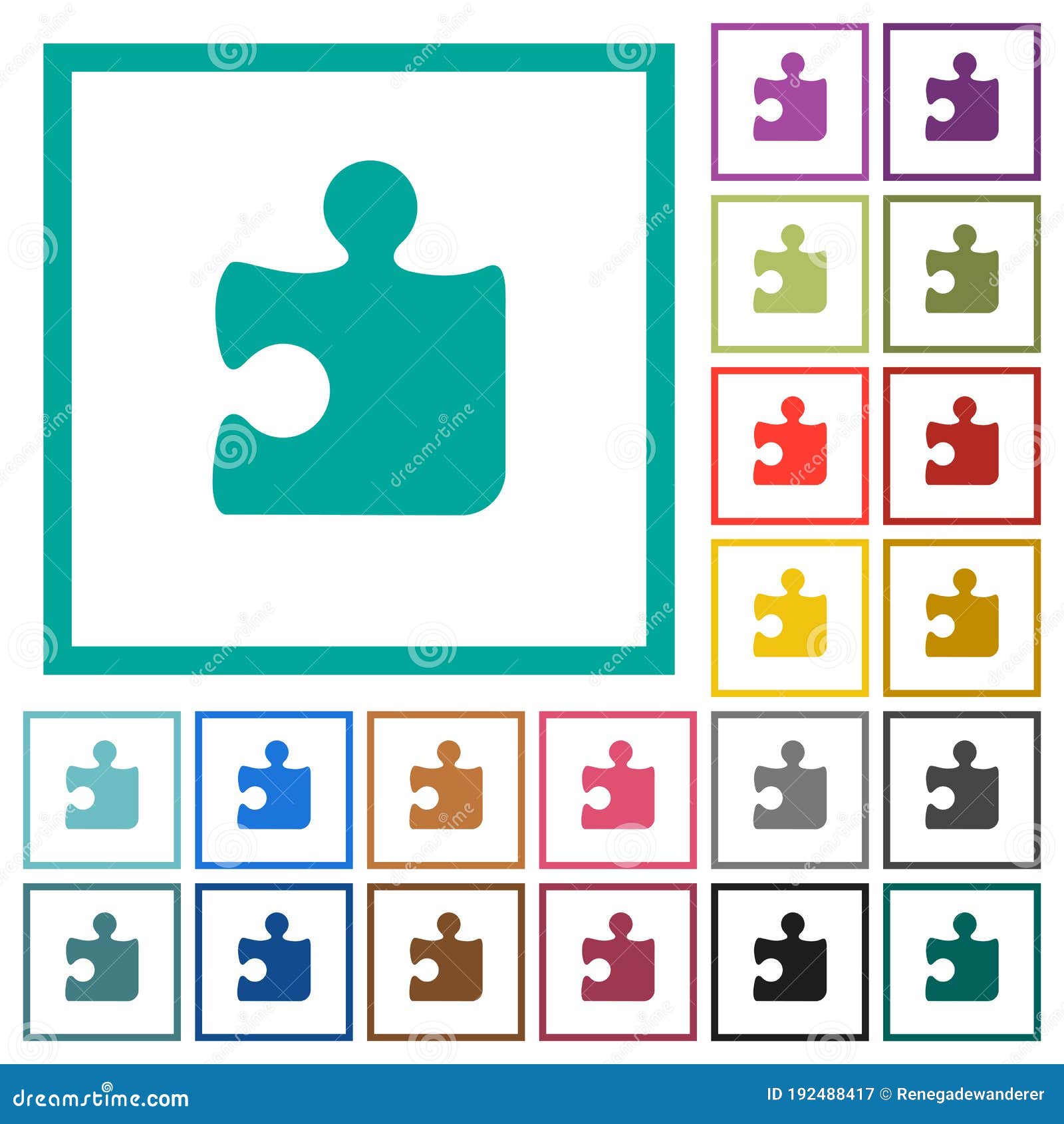 Puzzle Flat Color Icons with Quadrant Frames Stock Vector ...