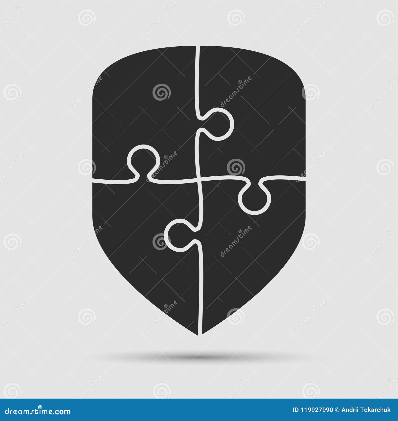 Puzzle Four Pieces Silhouette Shield Jigsaw. Stock Vector ...