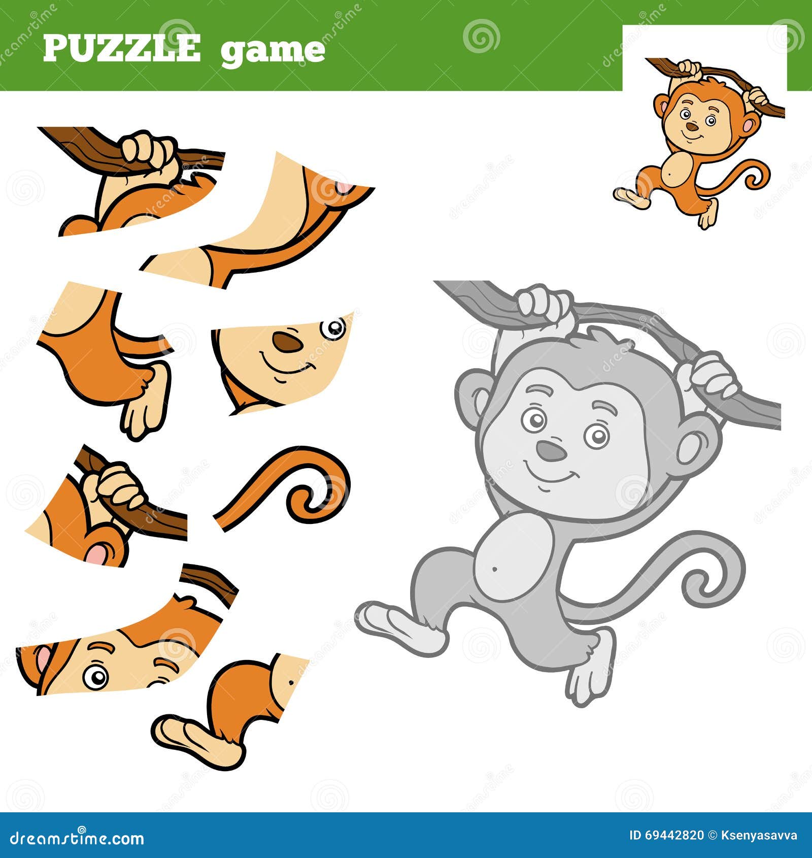 Puzzle Game for Children, Monkey Stock Vector - Illustration of jigsaw ...