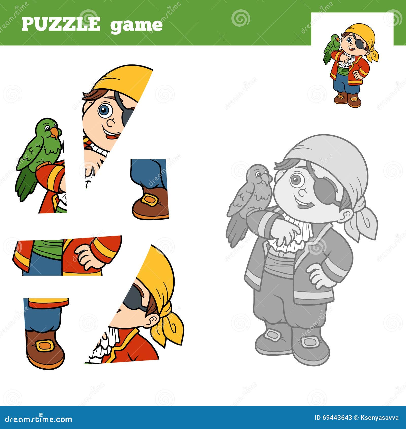 Puzzle Game for Children, Pirate Boy and Parrot Stock Vector ...