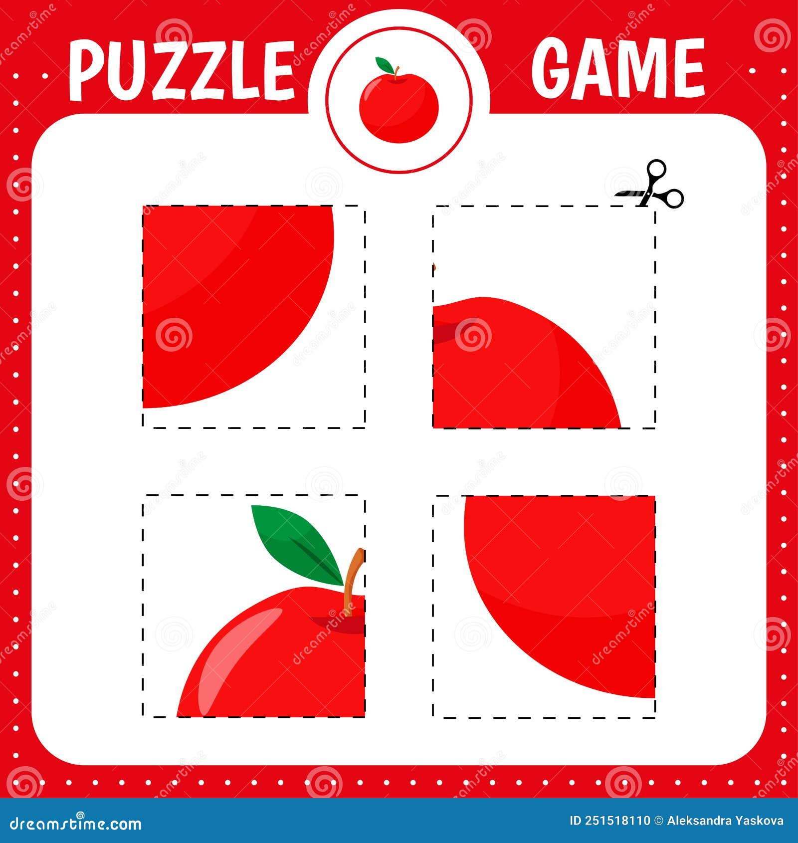 Puzzle Game for Kids. Cartoon Apple. Cutting Practice. Education ...
