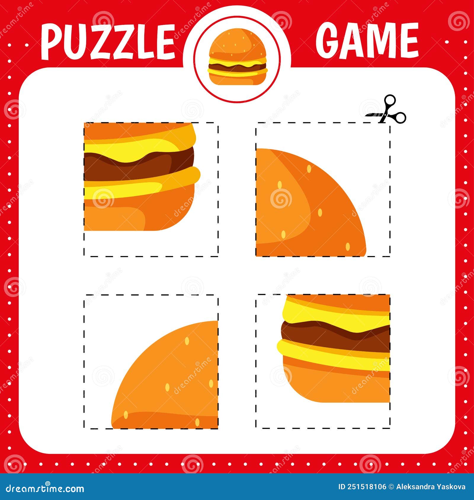 Puzzle Game for Kids. Cartoon Burger. Cutting Practice. Education ...