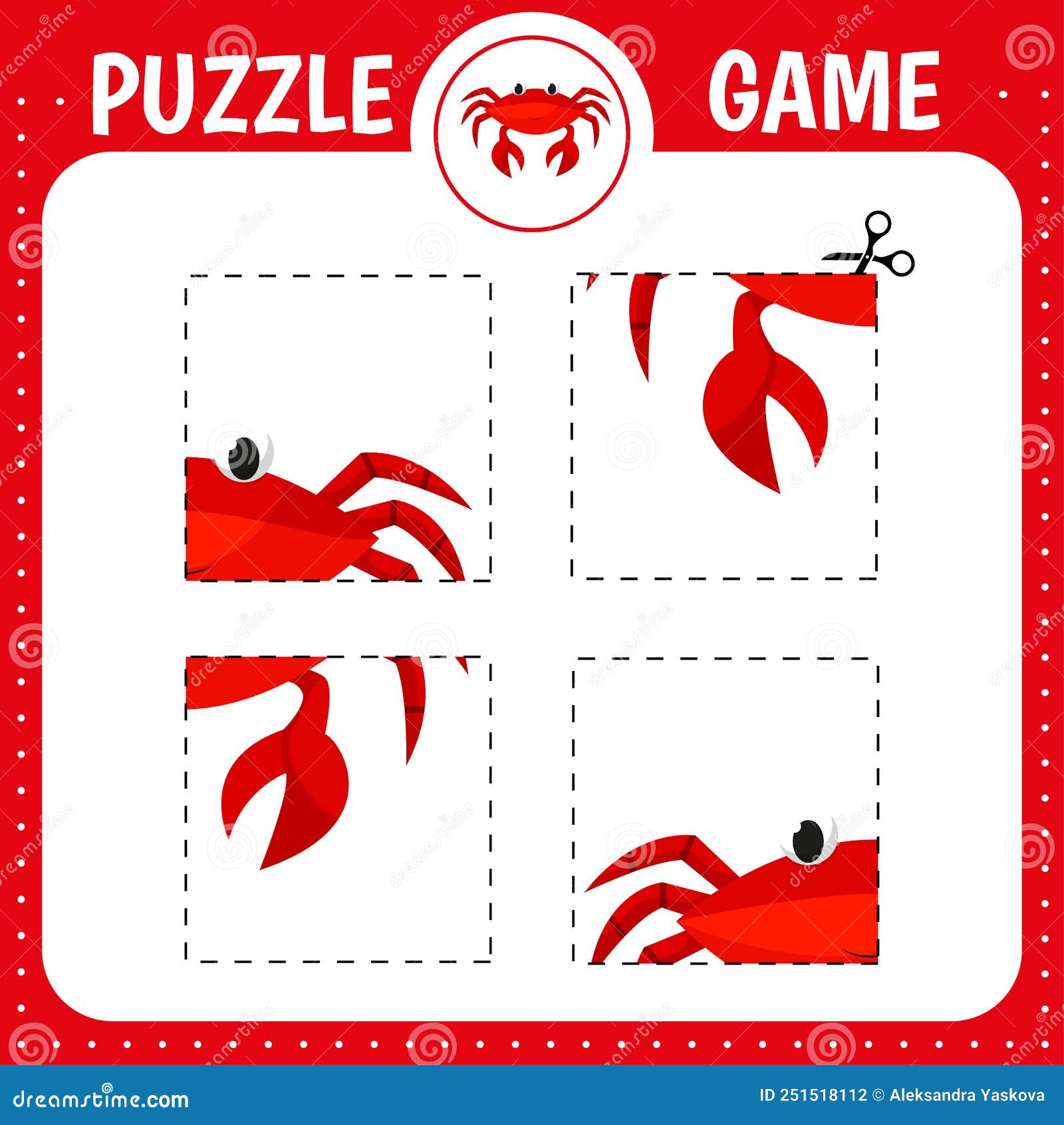 Puzzle Game for Kids. Cartoon Crab. Cutting Practice. Education ...