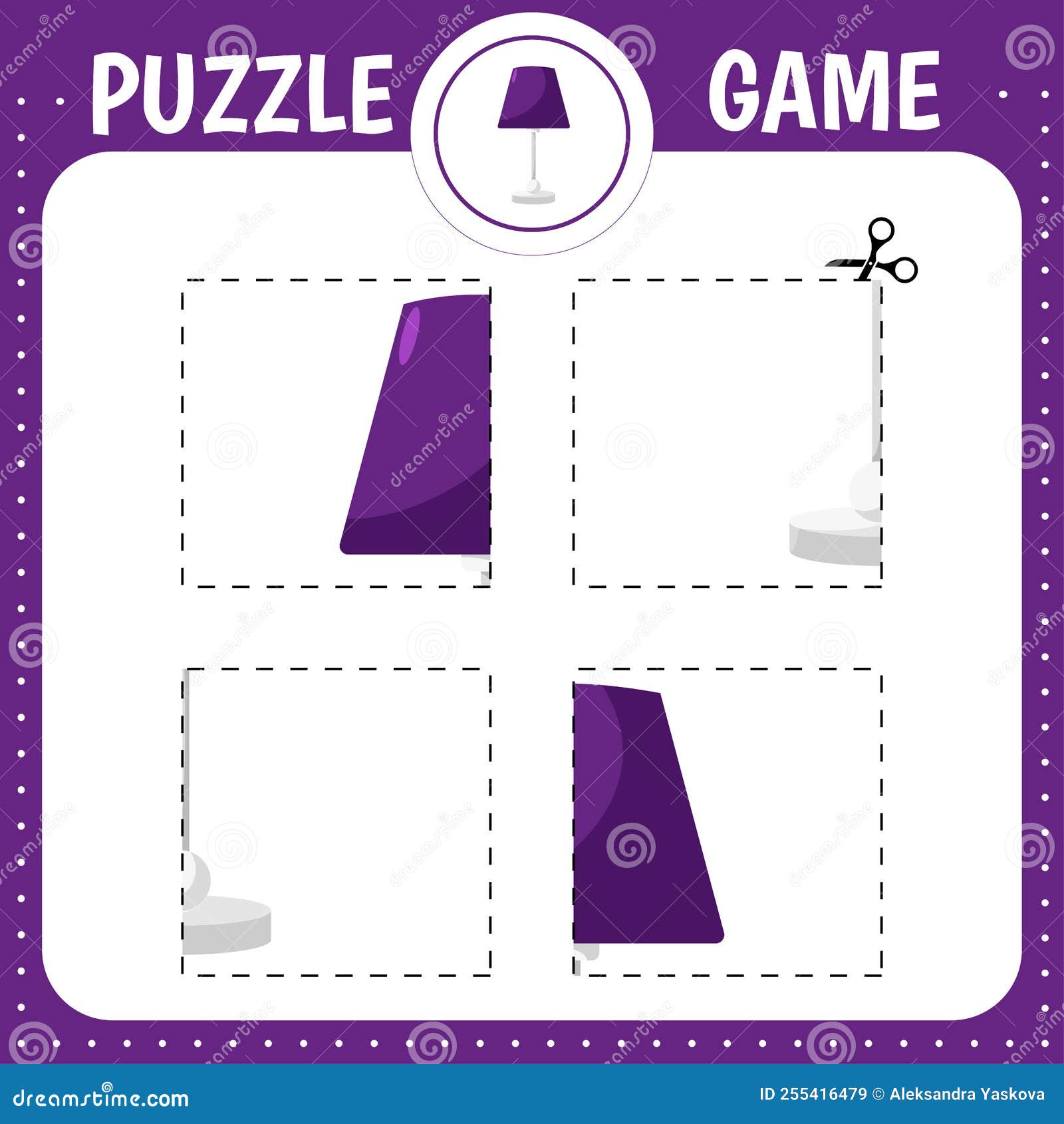 Puzzle Game for Kids. Cut and Glue Lamp. Education Developing Worksheet ...