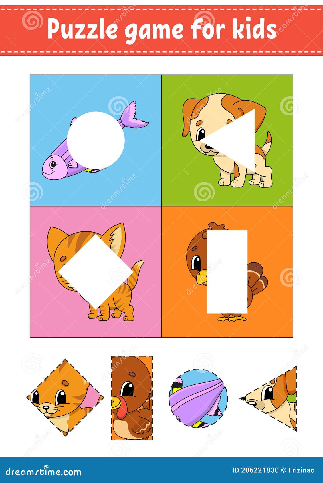 Puzzle Game for Kids. Cut and Paste. Cutting Practice. Learning Shapes ...