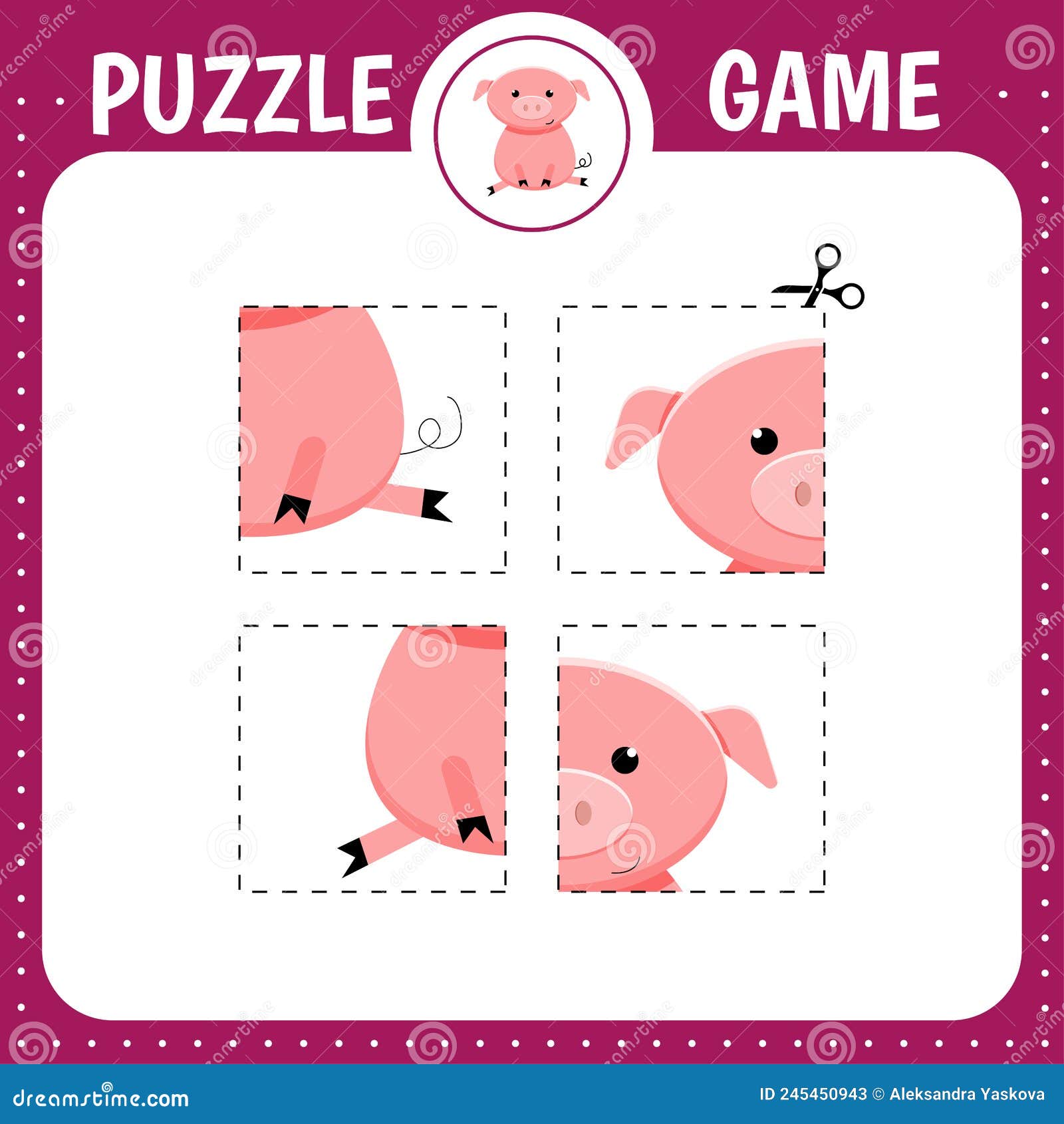 Puzzle game for kids. Pig stock vector. Illustration of funny - 245450943
