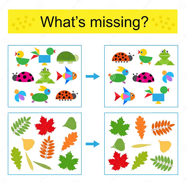 Puzzle Game for Kids. Find the Missing Object Stock Vector ...