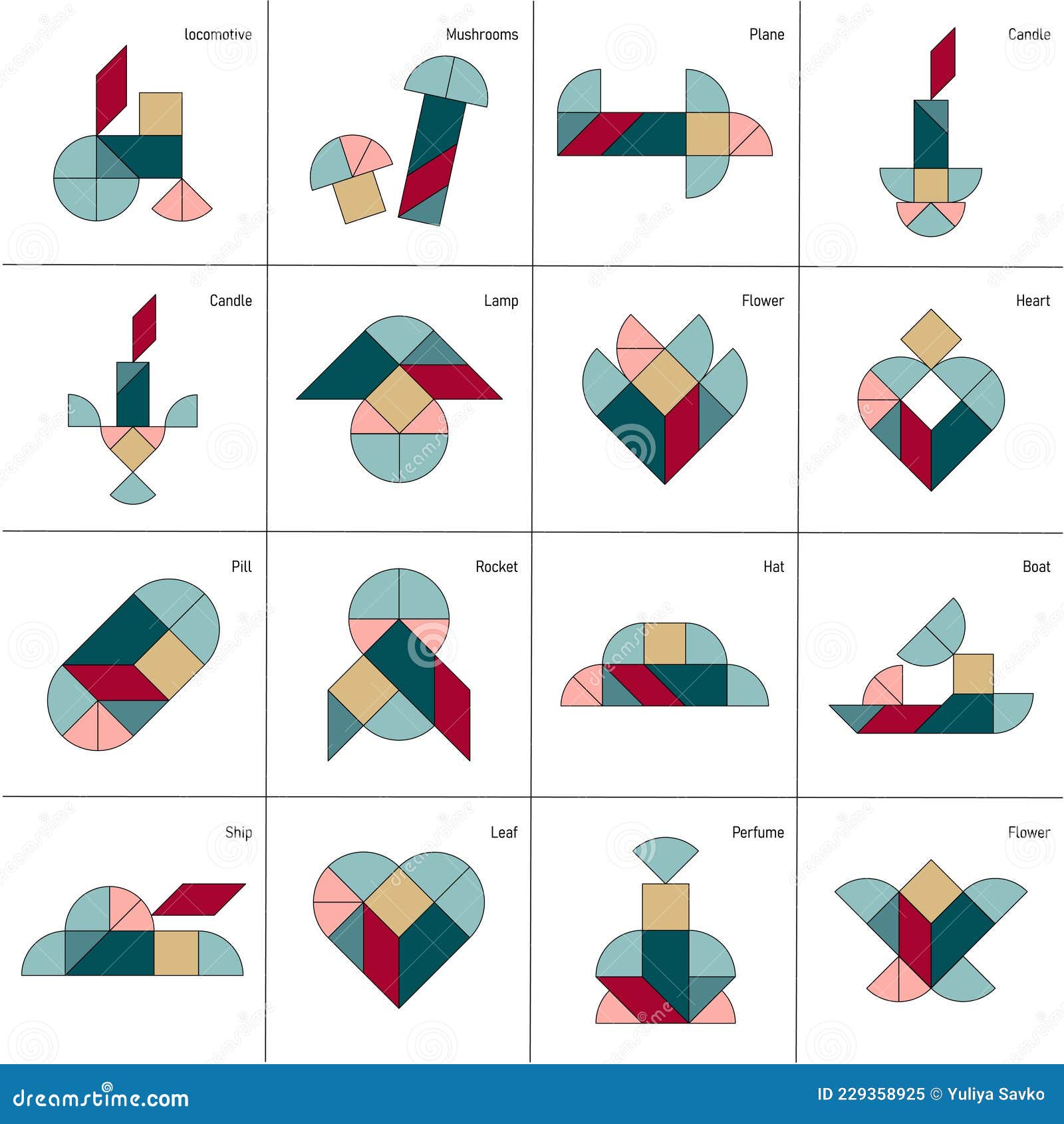 Puzzle Game Leaf. Schemas with Different Objects. Stock Vector ...