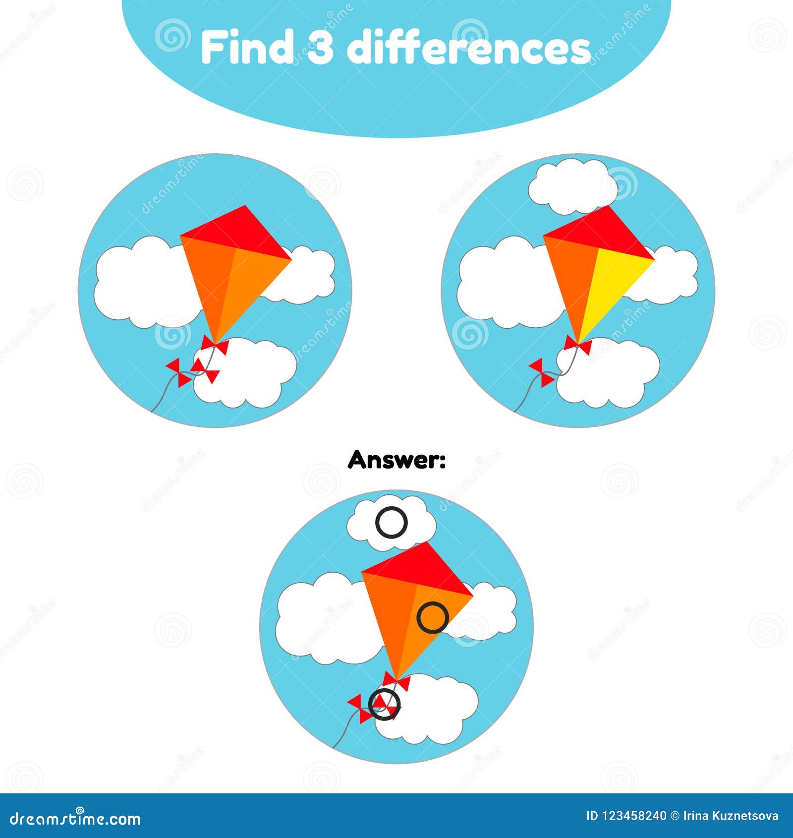 Puzzle Game for Preschool Children. Find 3 Differences. with the Answer ...