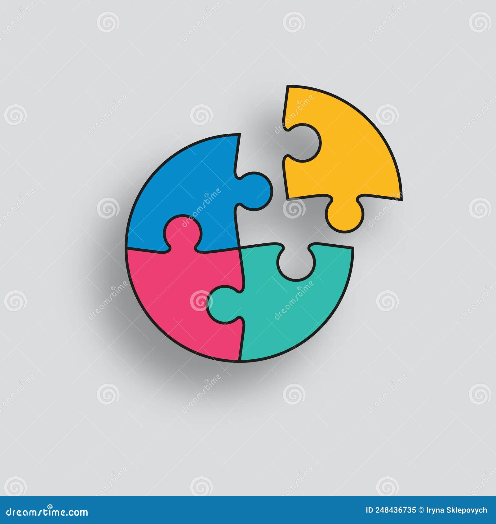 Puzzle Grid from 4 Pieces in Circle Shape. Jigsaw Scheme. Vector ...