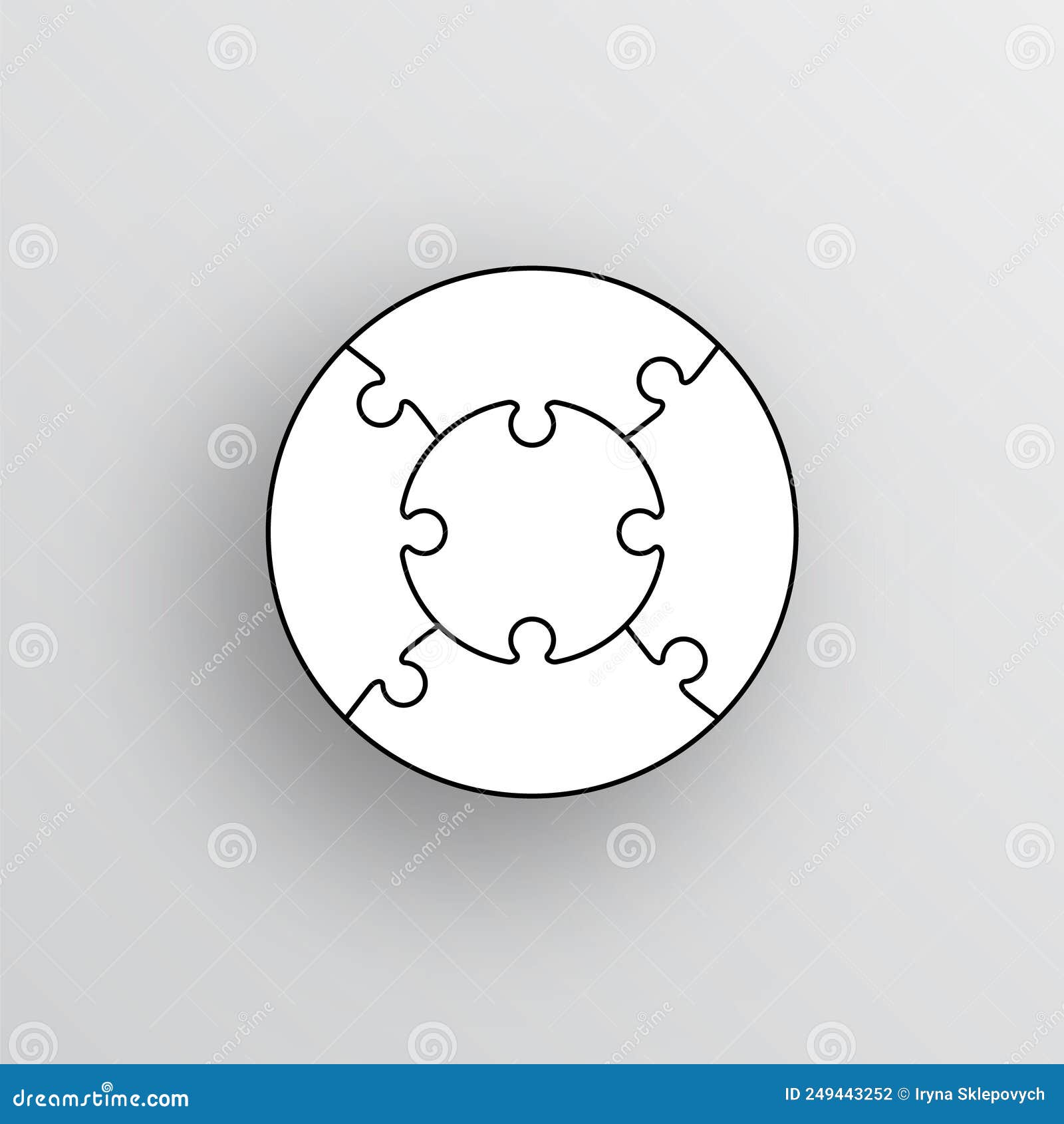 Puzzle Grid from 5 Pieces in Circle Shape. Jigsaw Scheme. Vector ...