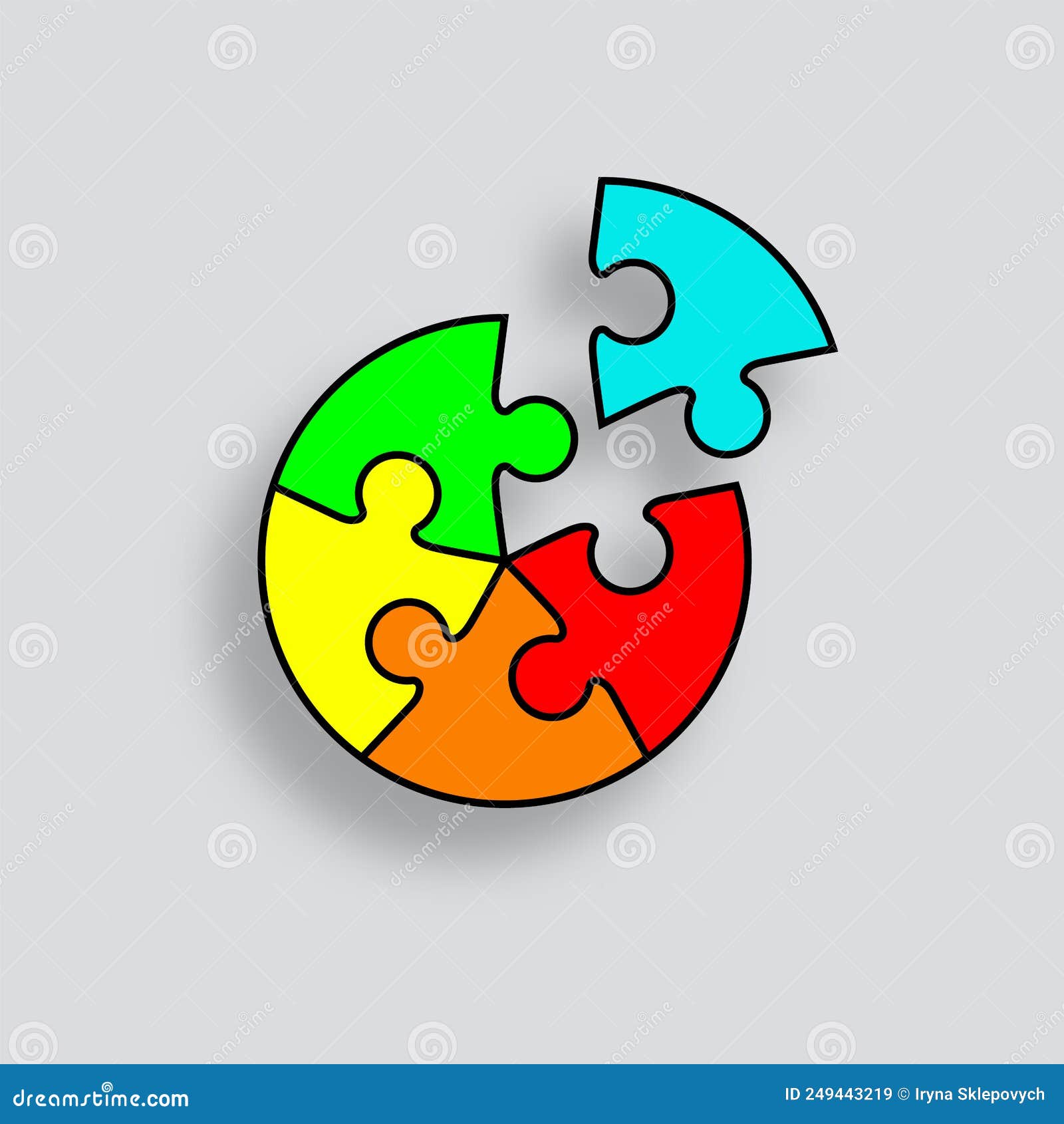 Puzzle Grid from 5 Pieces in Circle Shape. Jigsaw Scheme. Vector ...