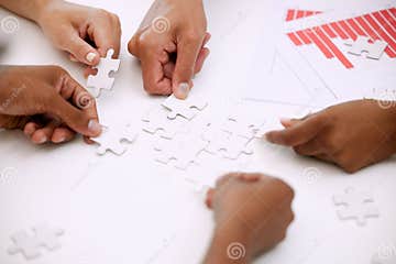 Puzzle, Hands and Group of People in Solution, Teamwork and Data Goals ...