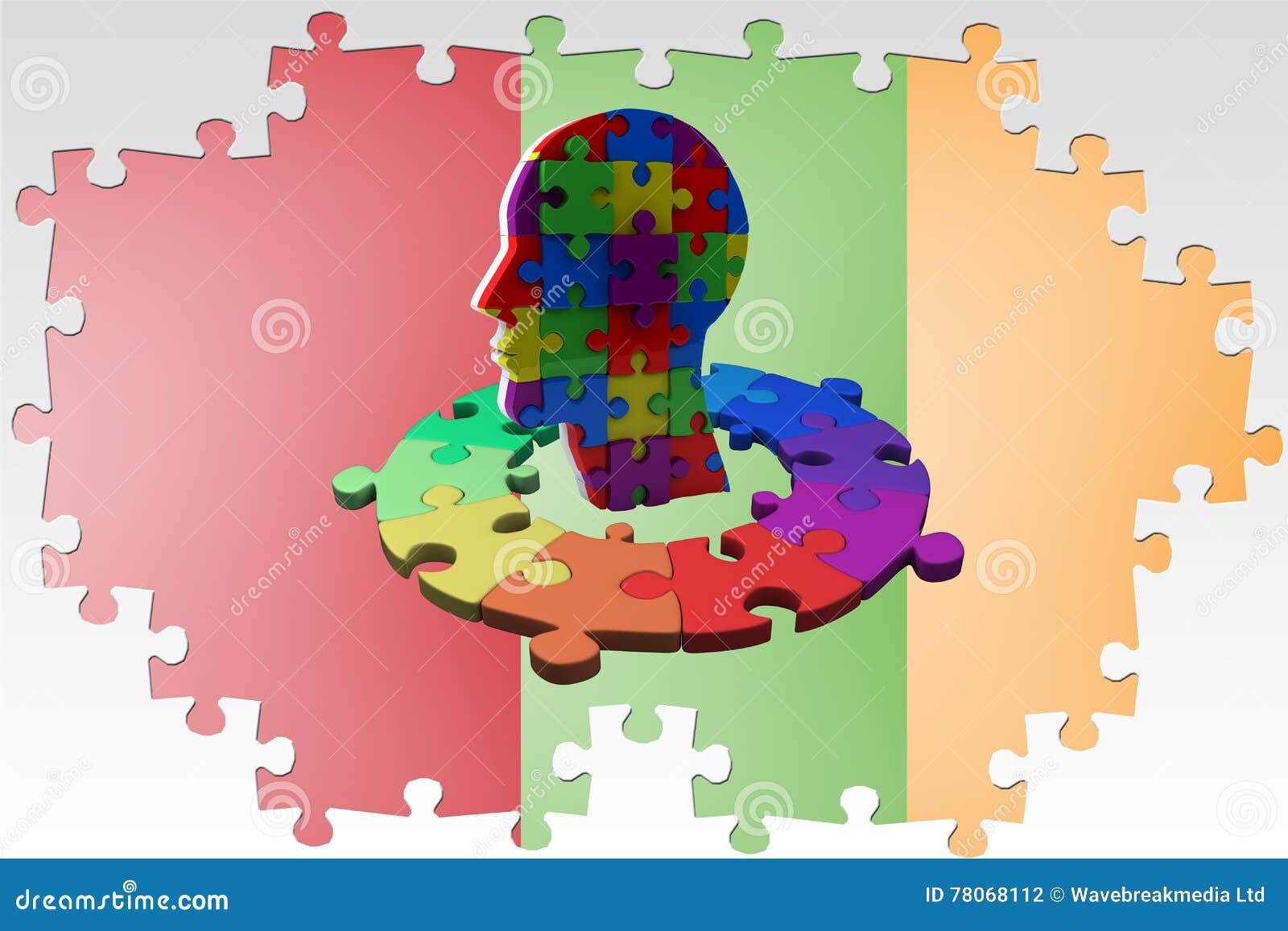 Puzzle head graphic stock illustration. Illustration of orange - 78068112