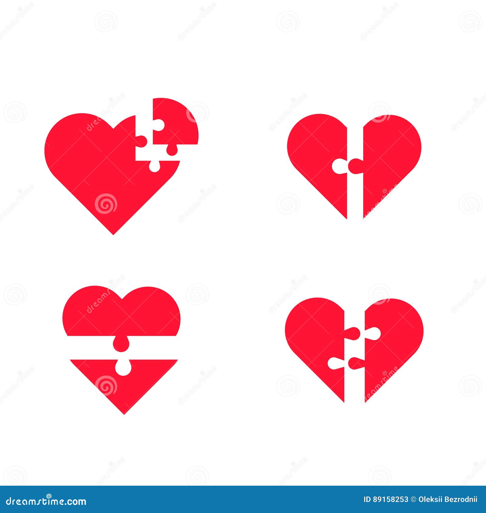 Puzzle Heart Vector Set. Simple Puzzle Hearts Stock Vector ...