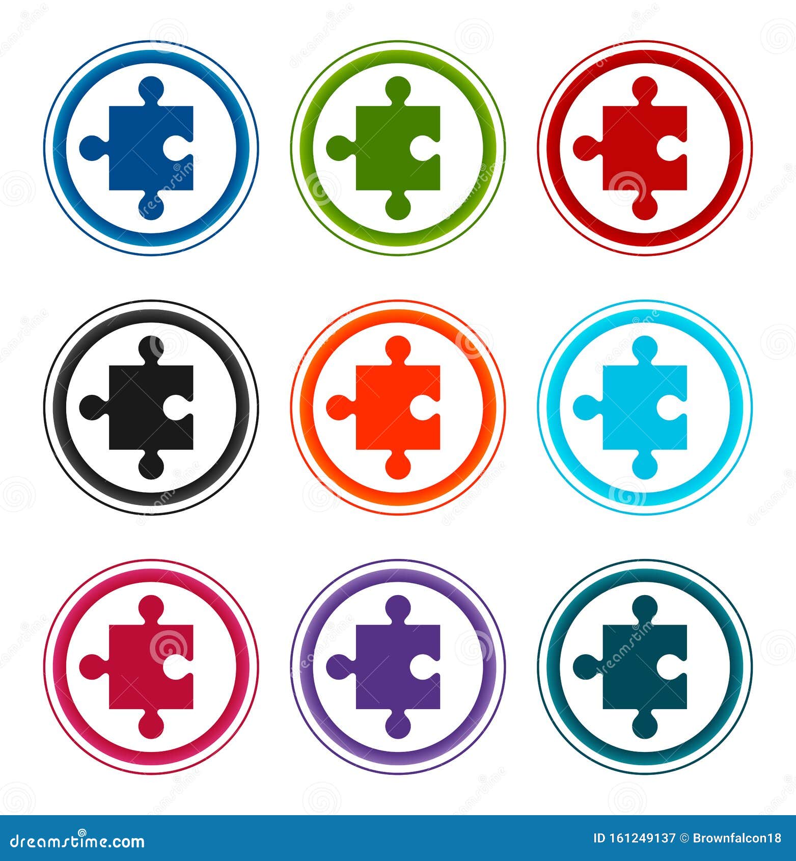 Puzzle Icon Flat Round Buttons Set Illustration Design Stock Vector ...