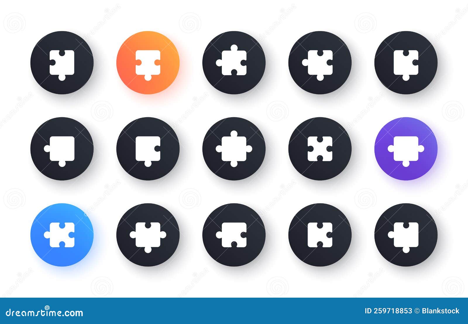 Puzzle Icons. Jigsaw Challenge, Strategy, Puzzle Pieces Icons. Fun ...