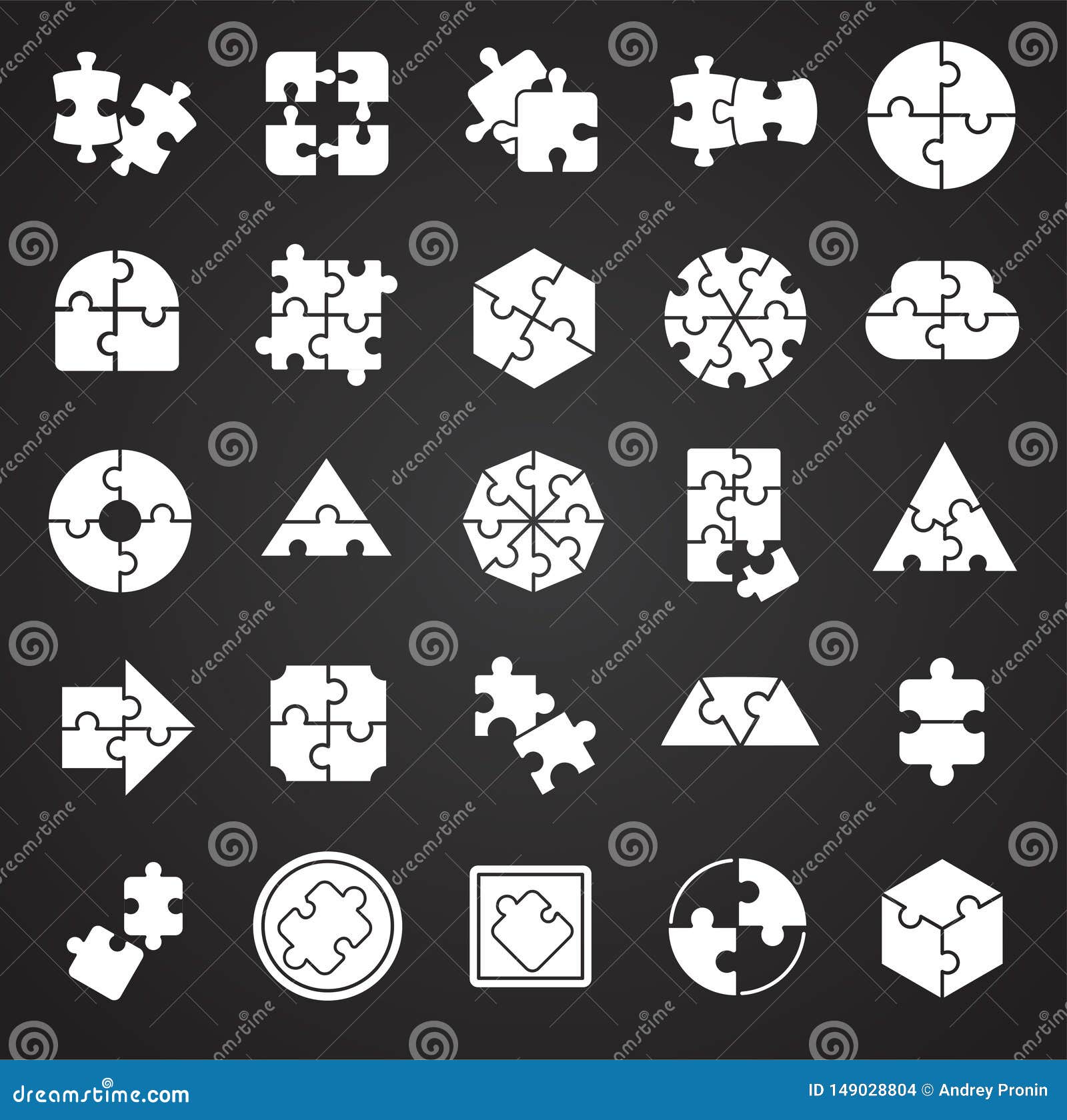 Puzzle Icons Set on Black Background for Graphic and Web Design. Simple ...