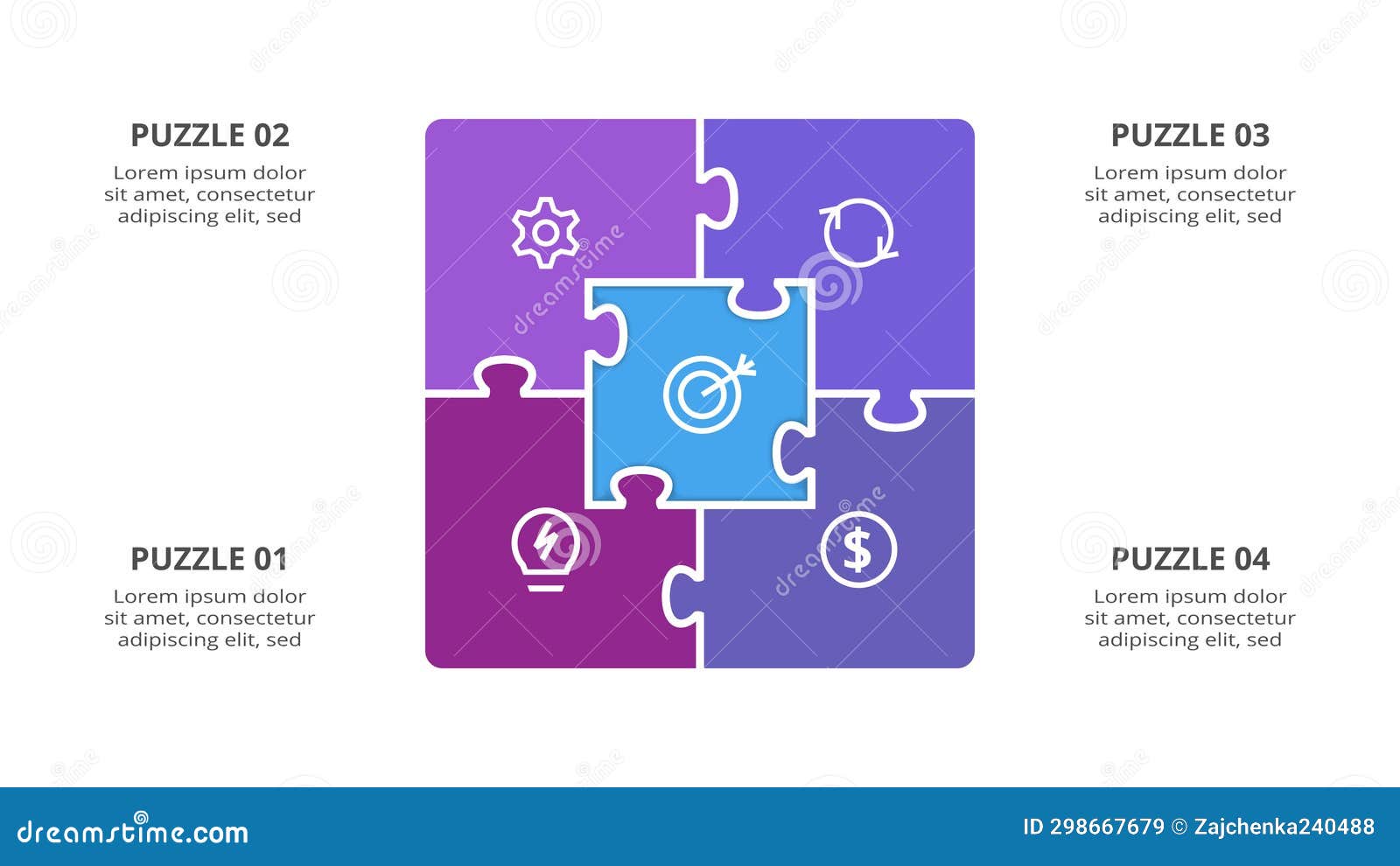 Puzzle Infographic with 4 Elements, Presentations, Vector Illustration ...
