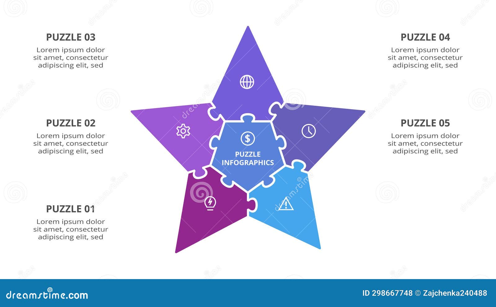 Puzzle Infographic with 5 Elements, Presentations, Vector Illustration ...
