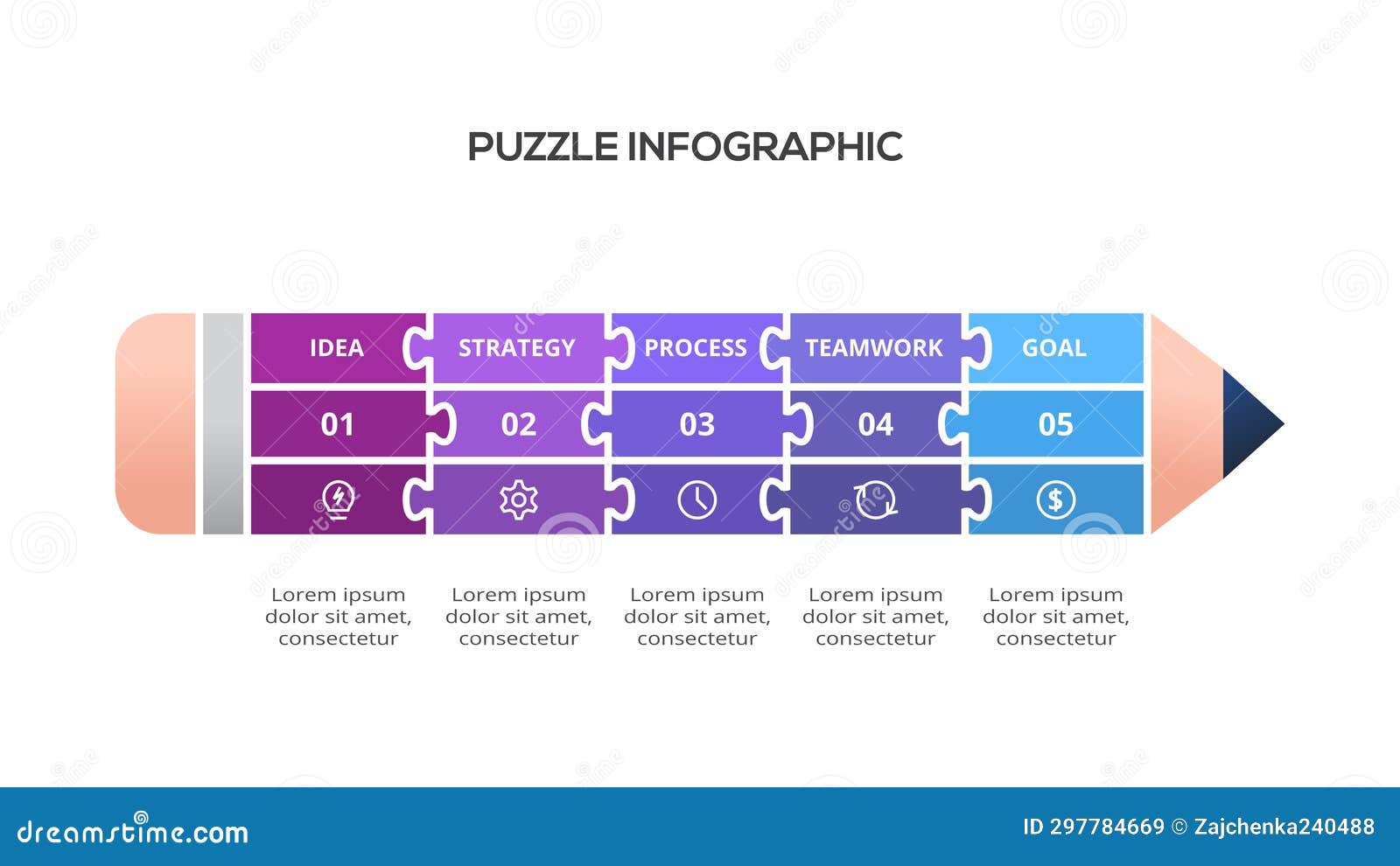 Puzzle Infographic with 5 Elements, Presentations, Vector Illustration ...
