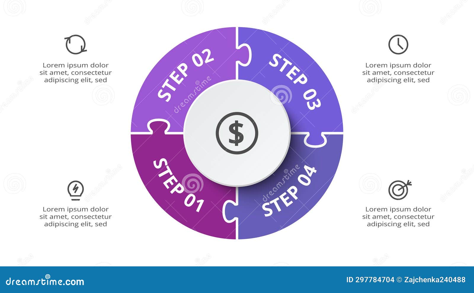 Puzzle Infographic with 4 Elements, Presentations, Vector Illustration ...