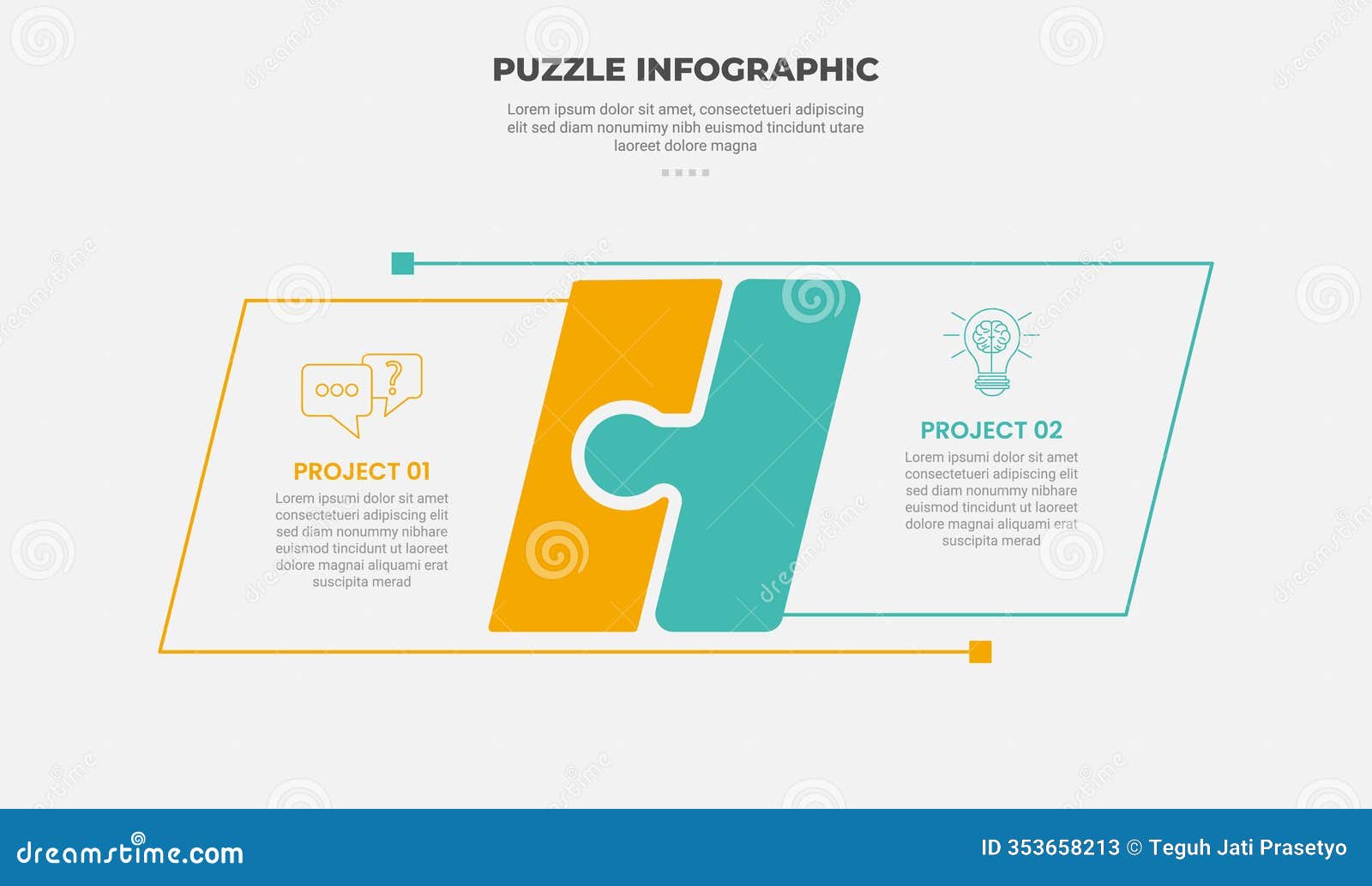 Puzzle Infographic Outline Style with 2 Point Template with Skew ...