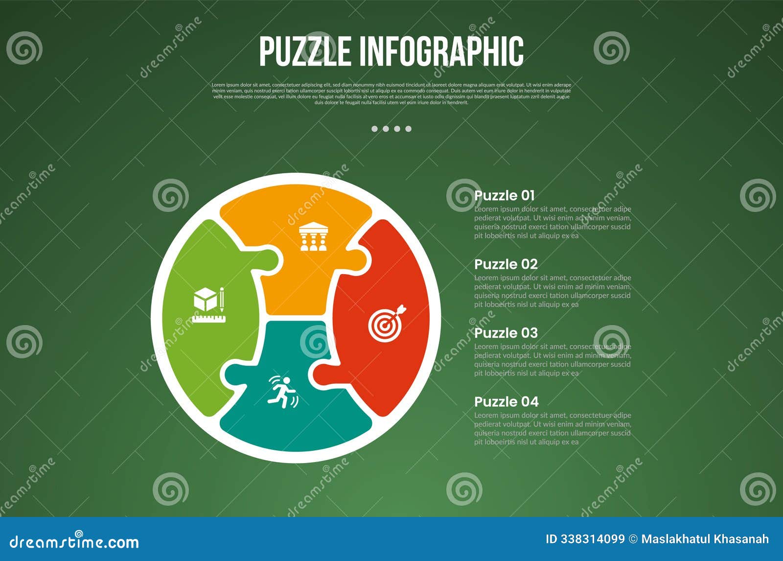 Puzzle or Jigsaw Base Infographic with Outline Circle on Left Side ...