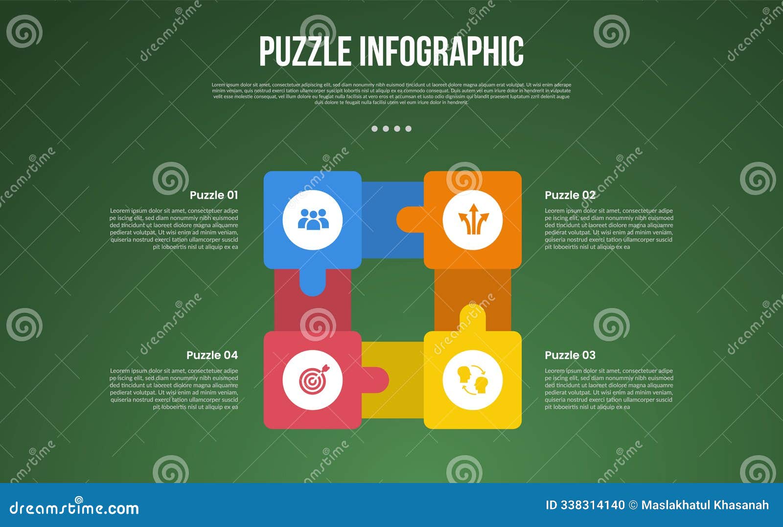 Puzzle or Jigsaw Base Infographic with Outline Square Base with 4 Point ...