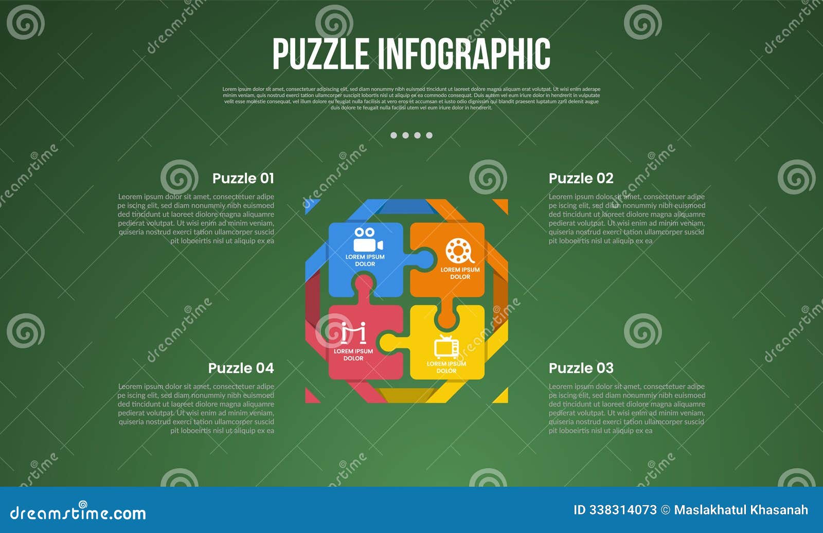 Puzzle or Jigsaw Base Infographic with Square Base on Center with 4 ...