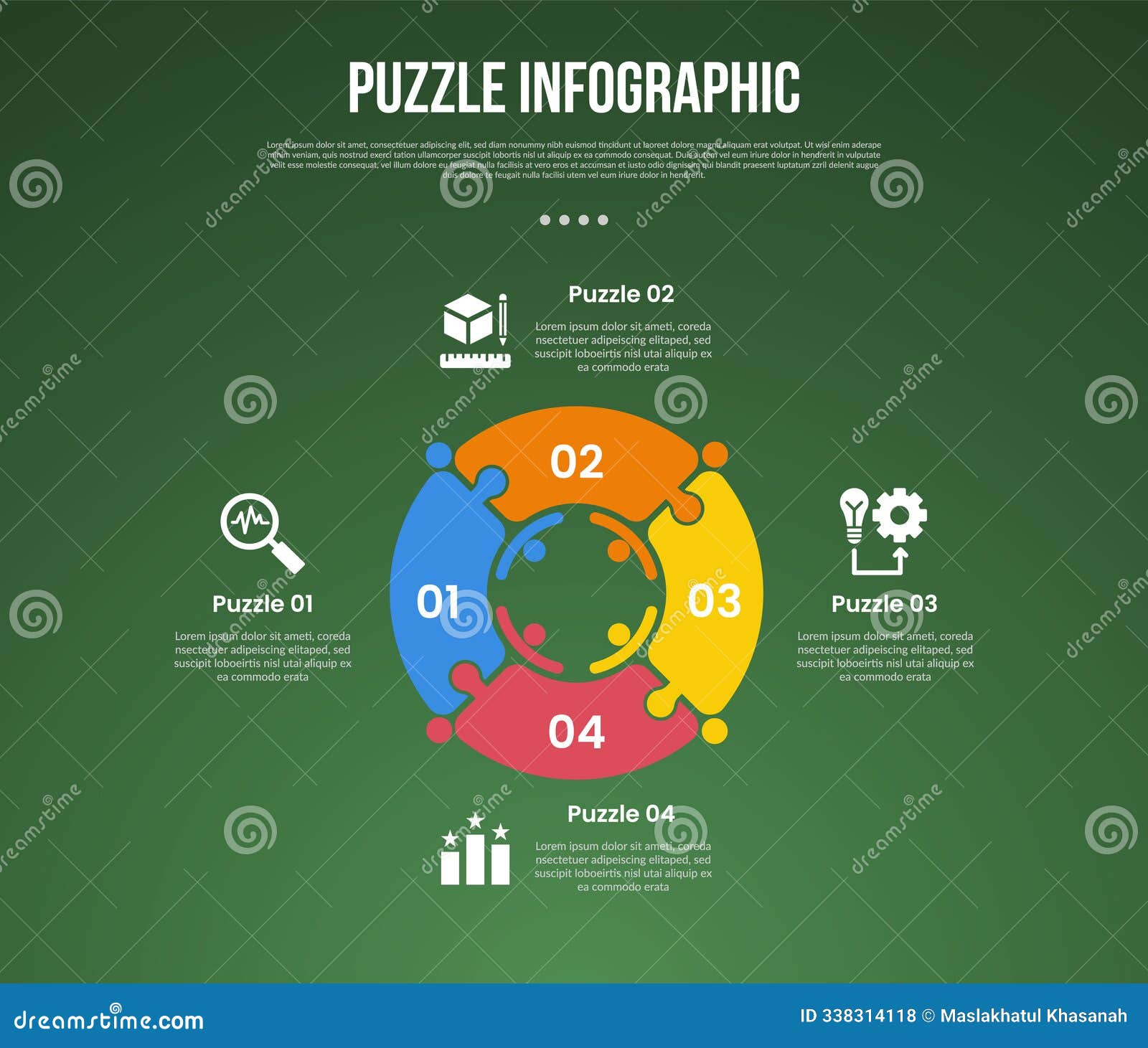 Puzzle or Jigsaw Base Infographic with Thick Outline Circle Piechart ...