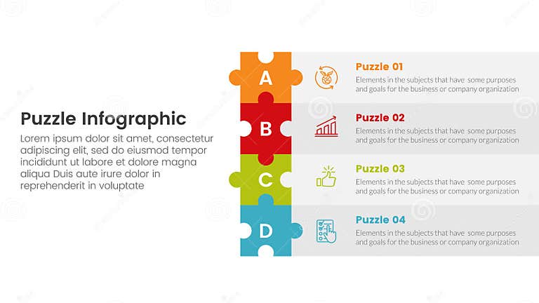 Puzzle Jigsaw Infographic 4 Point Stage Template with Long Rectangle ...