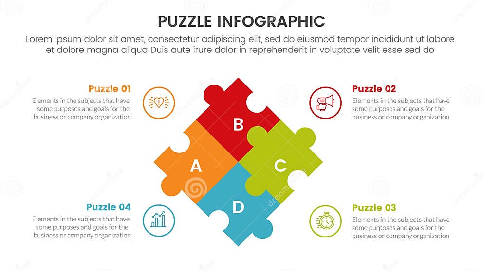 Puzzle Jigsaw Infographic 4 Point Stage Template with Rotated Square ...