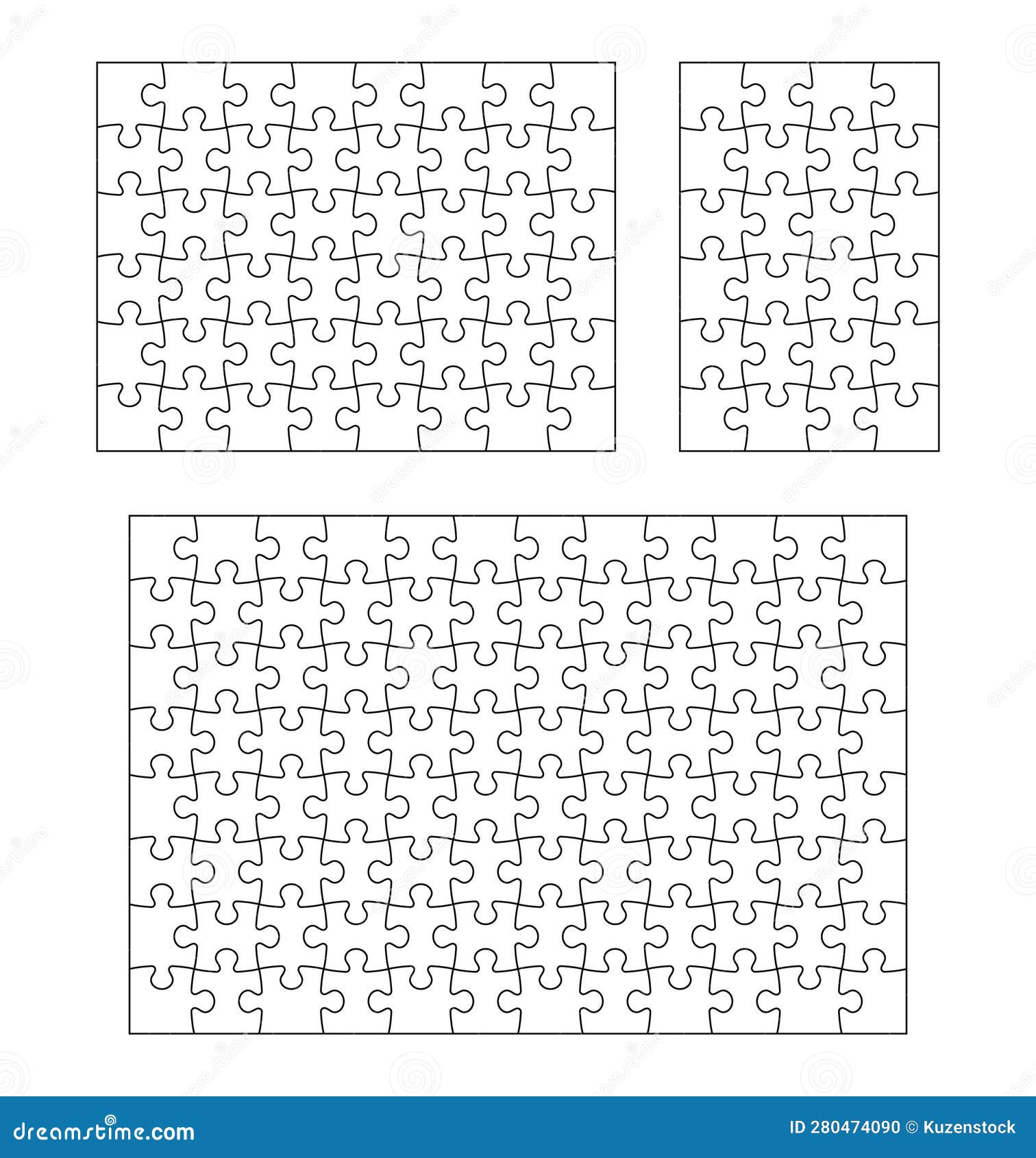 Puzzle. Jigsaw Pieces 24, 48 And 96 Template, Puzzles Shape Blank Grids ...