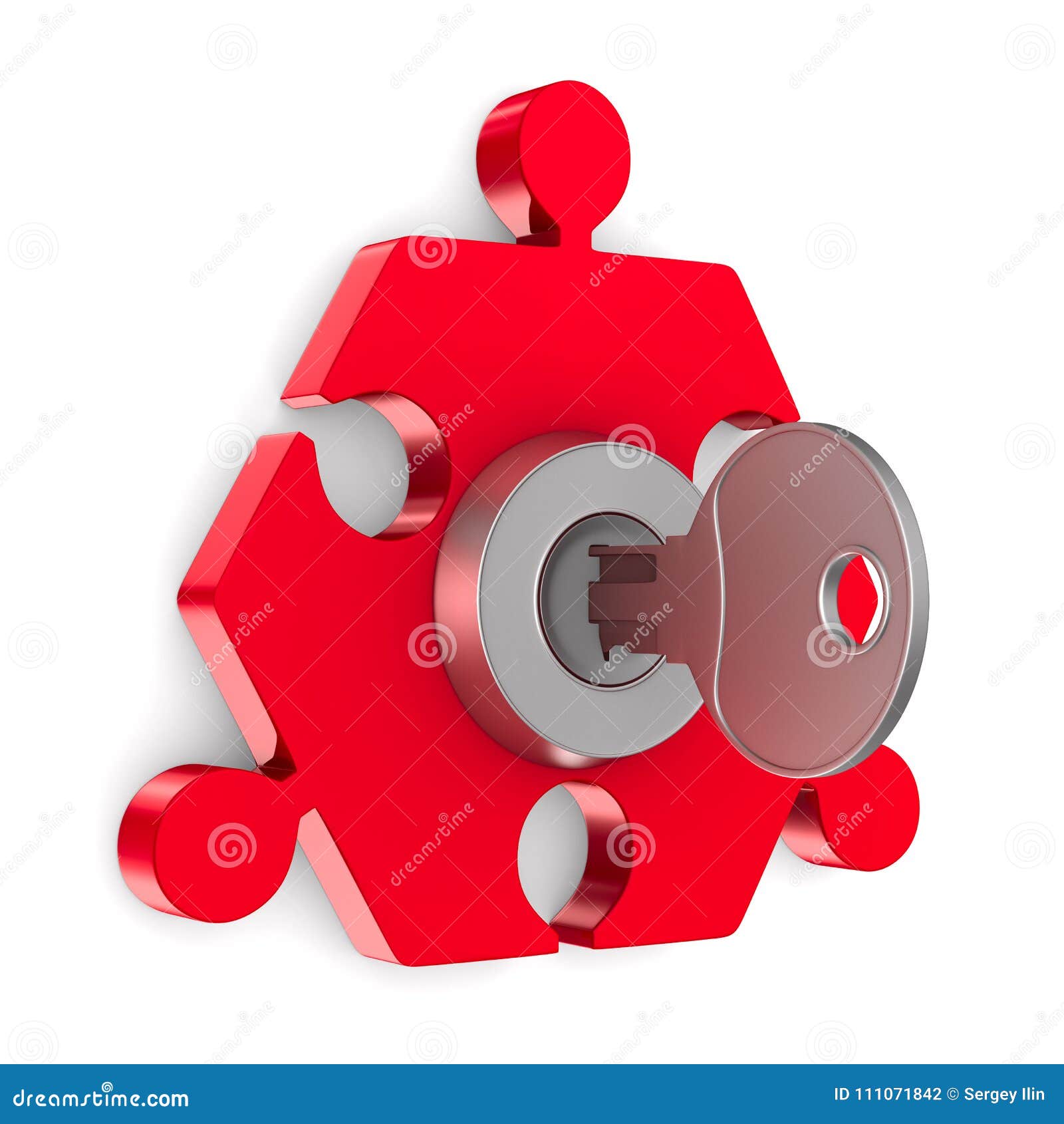 Puzzle with Key on White Background. Isolated 3D Illustration Stock ...