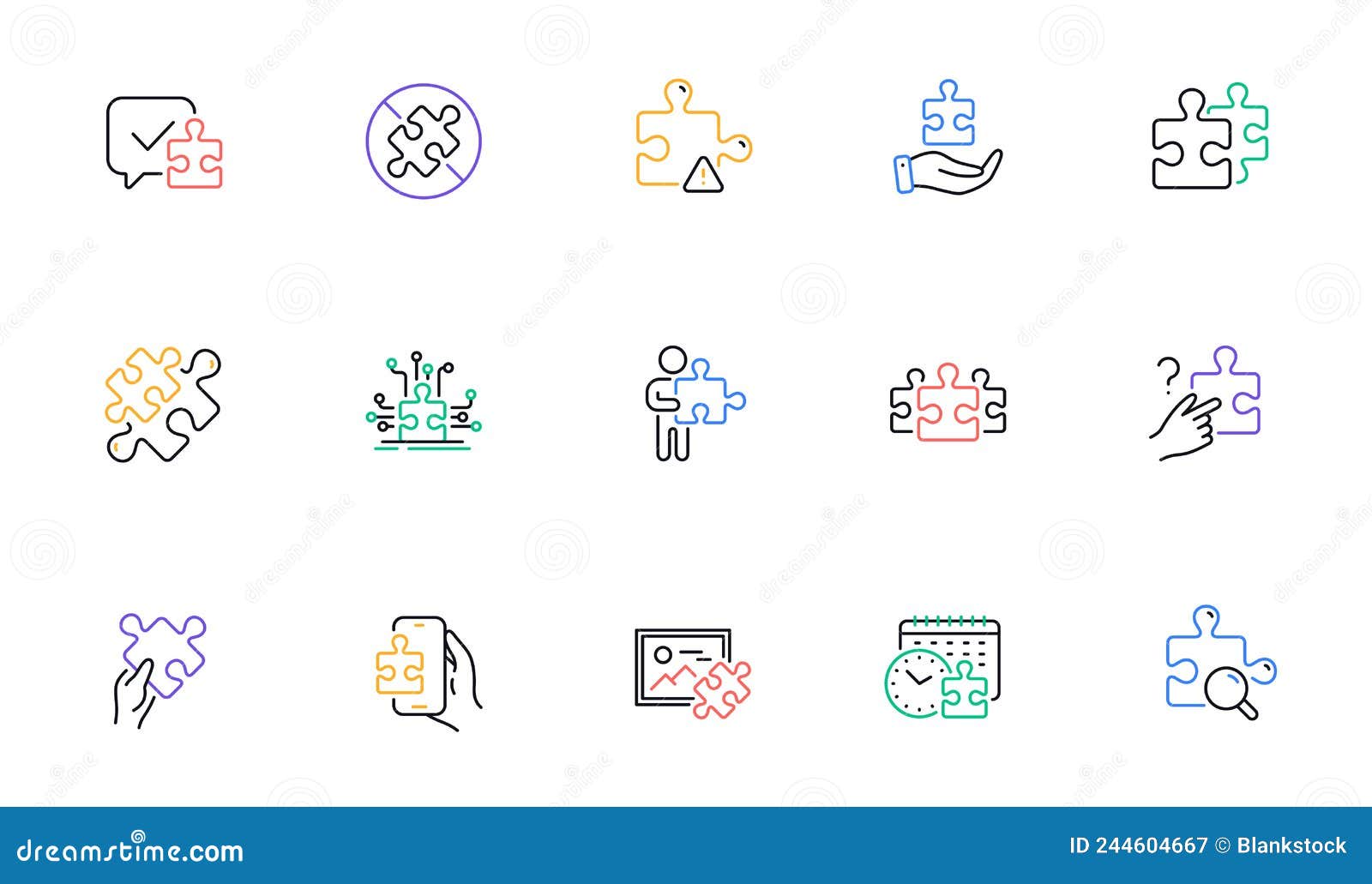 Puzzle Line Icons. Business Strategy, Jigsaw Challenge, Puzzle Pieces ...