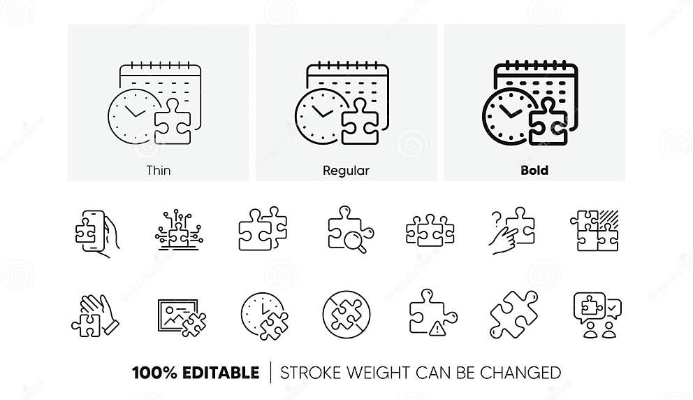 Puzzle Line Icons. Jigsaw Challenge, Business Strategy, Puzzle Pieces ...