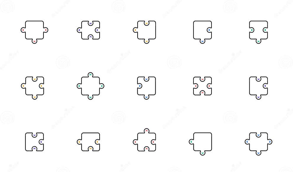 Puzzle Line Icons. Jigsaw Challenge, Strategy, Puzzle Pieces Icons. Fun ...