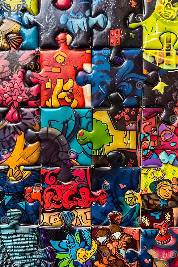 A Puzzle with Many Different Pieces of Graffiti Stock Image - Image of ...