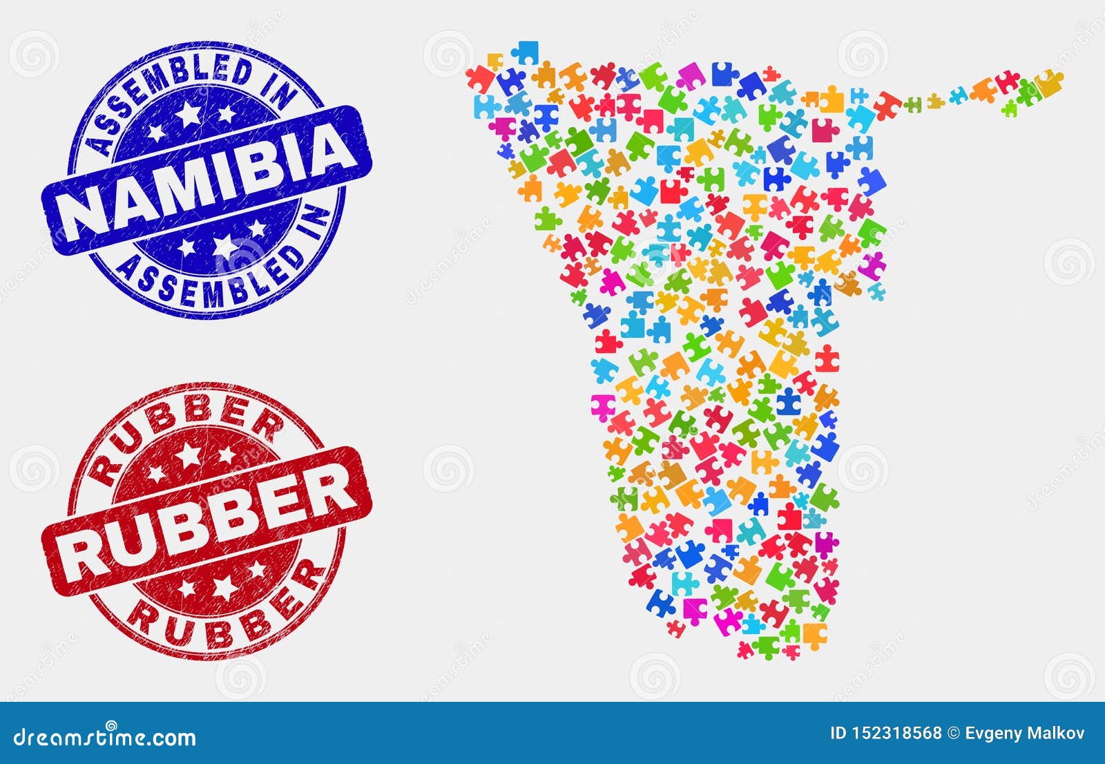 Puzzle Namibia Map and Distress Assembled and Rubber Seals Stock Vector ...