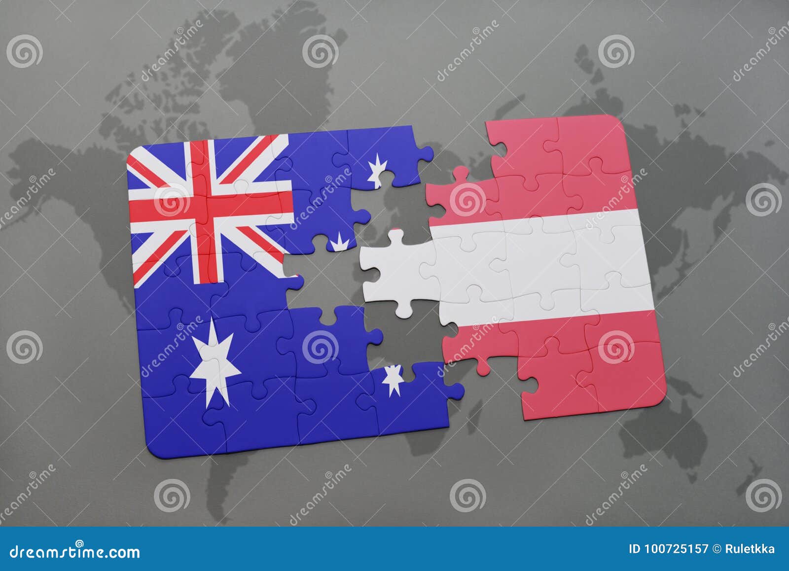 Puzzle with the National Flag of Australia and Austria on a World Map ...