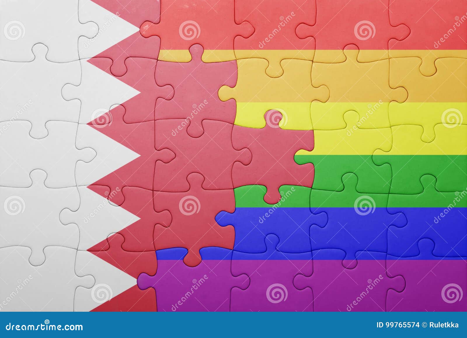 Puzzle with the National Flag of Bahrain and Gay Flag Stock Photo ...
